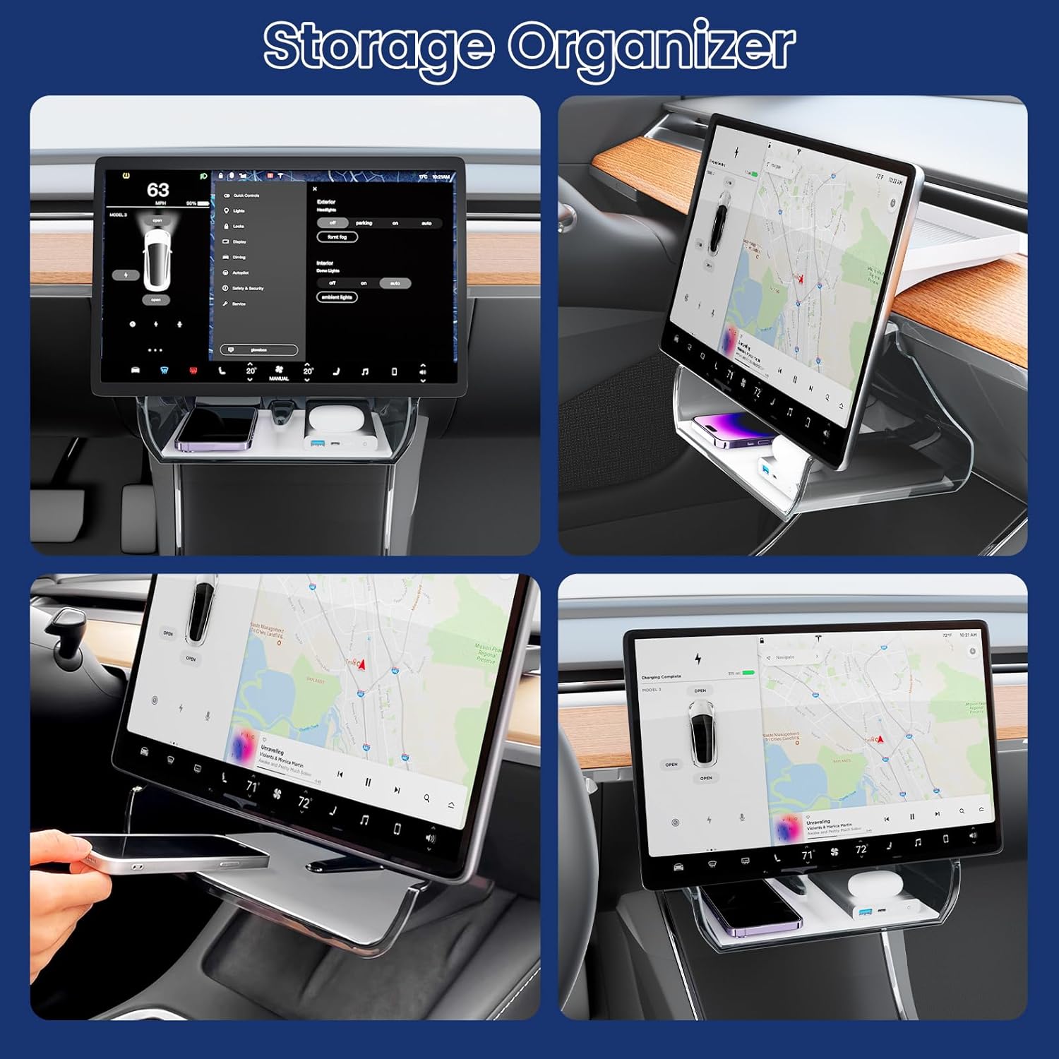 2024+ | Model 3 Display Mount Dual Organizing Shelves & Tissue Box ...