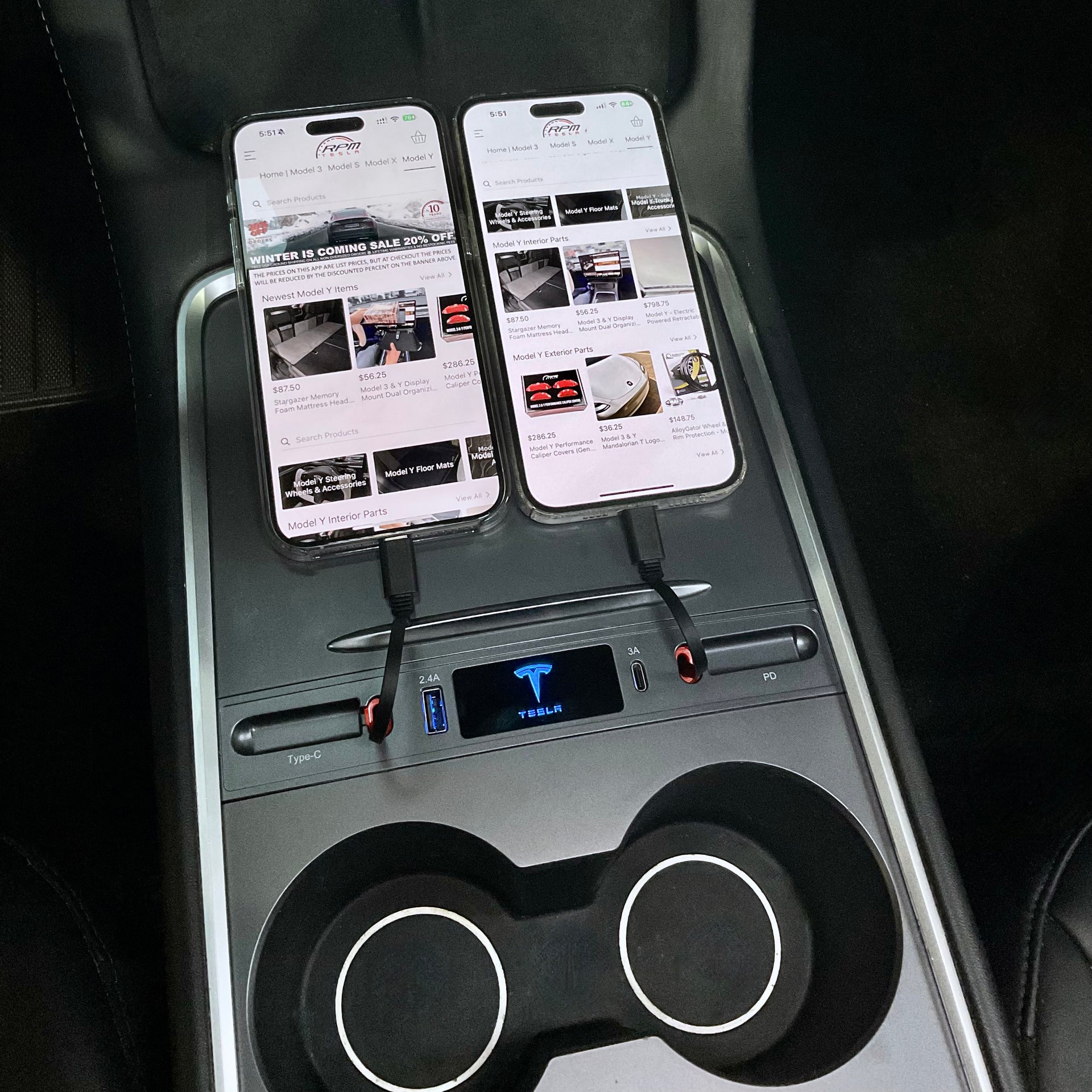 Model 3 & Y Center Console Docking Hub Charger with Retractable Chargi ...
