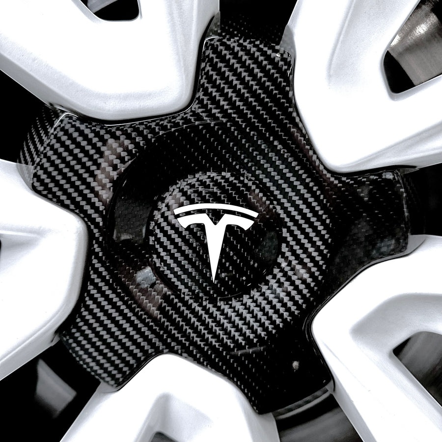 Model X - 22" Turbine Center Wheel Hubs - Real Molded Carbon Fiber- (S ...