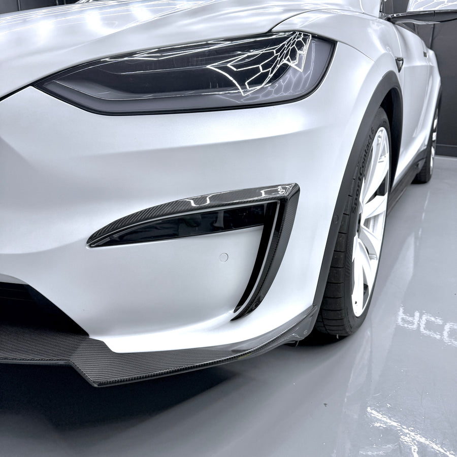2022+ | Model X Fog Light Canards/Eyelids (1 Pair) - Real Molded Carbo ...