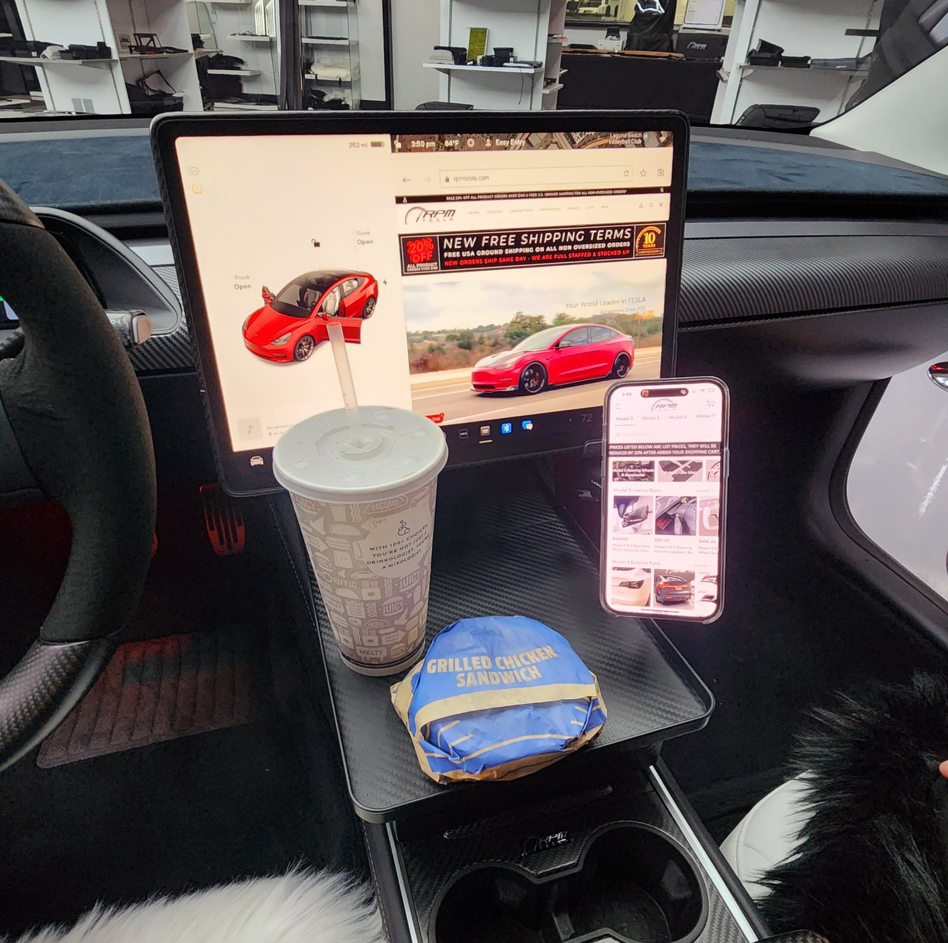 Model 3 & Y Center Console Removable Table Shelf (Gen. 2) - Carbon Fib ...
