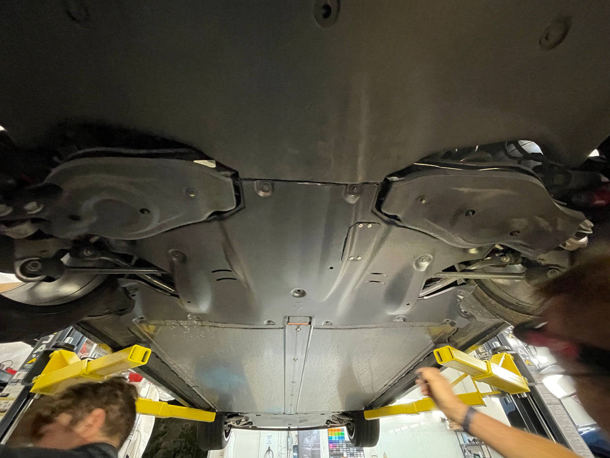 2017+ | Model 3 Skid Plates - Hydroformed Aluminum with Road Noise Red ...
