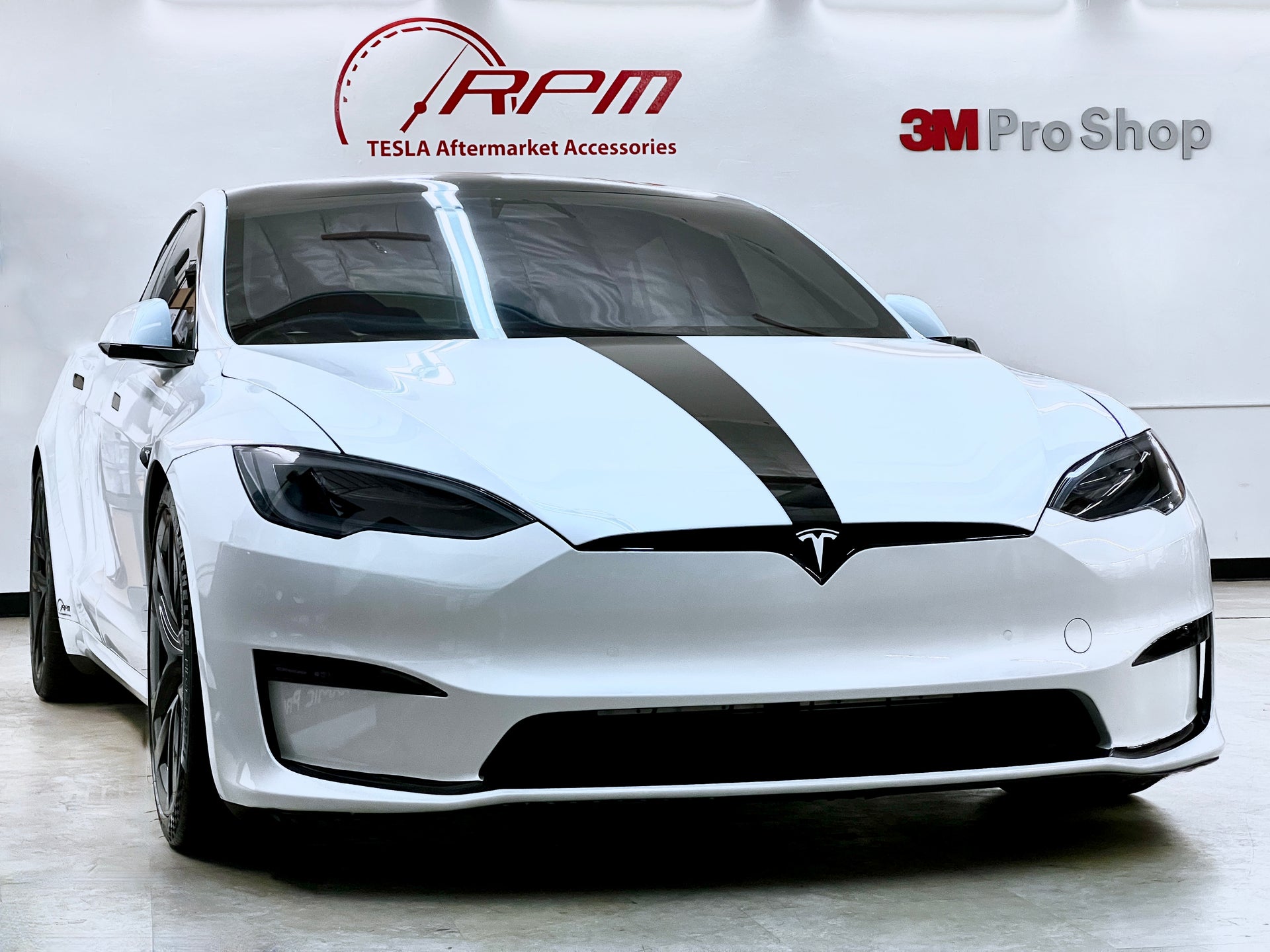 Model S Hood Racing Stripe Made from Xpel Ultimate Plus Black PPF – RPM ...