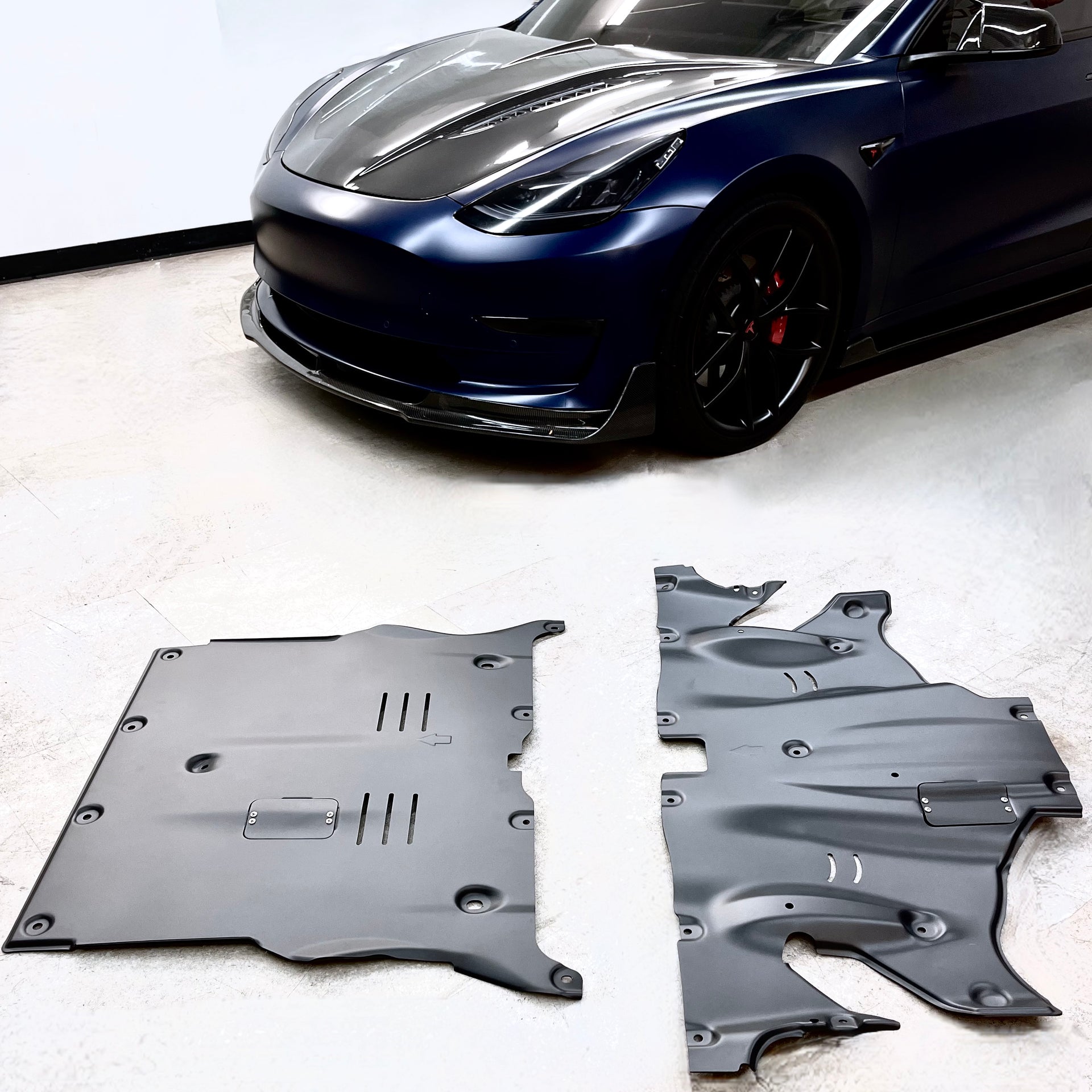 Model 3 Skid Plates - Aluminum with Road Noise Reducing Urethane Insul ...