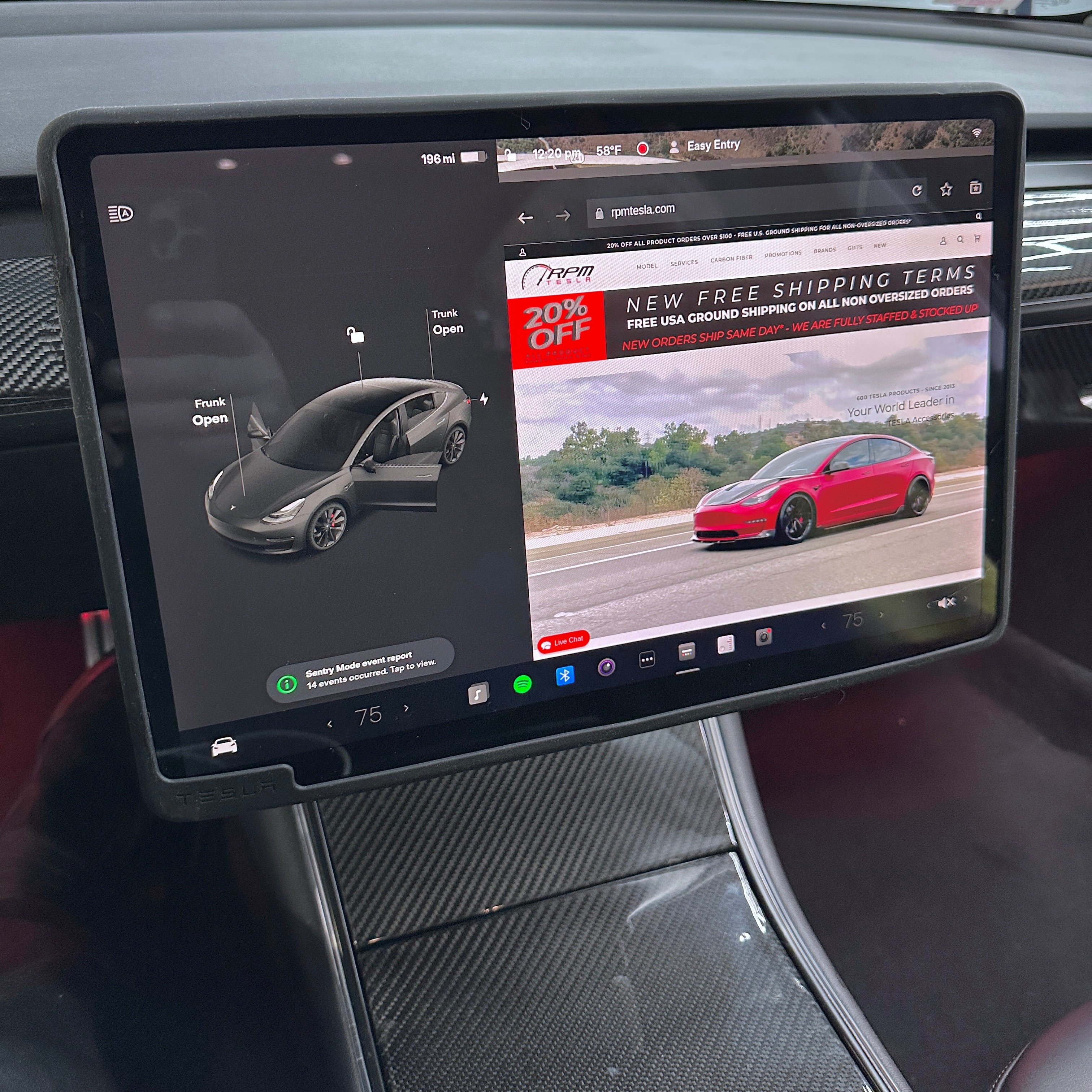 Model 3 & Y Display Screen Frame Protector Wider TESLA Embossed - Blac ...