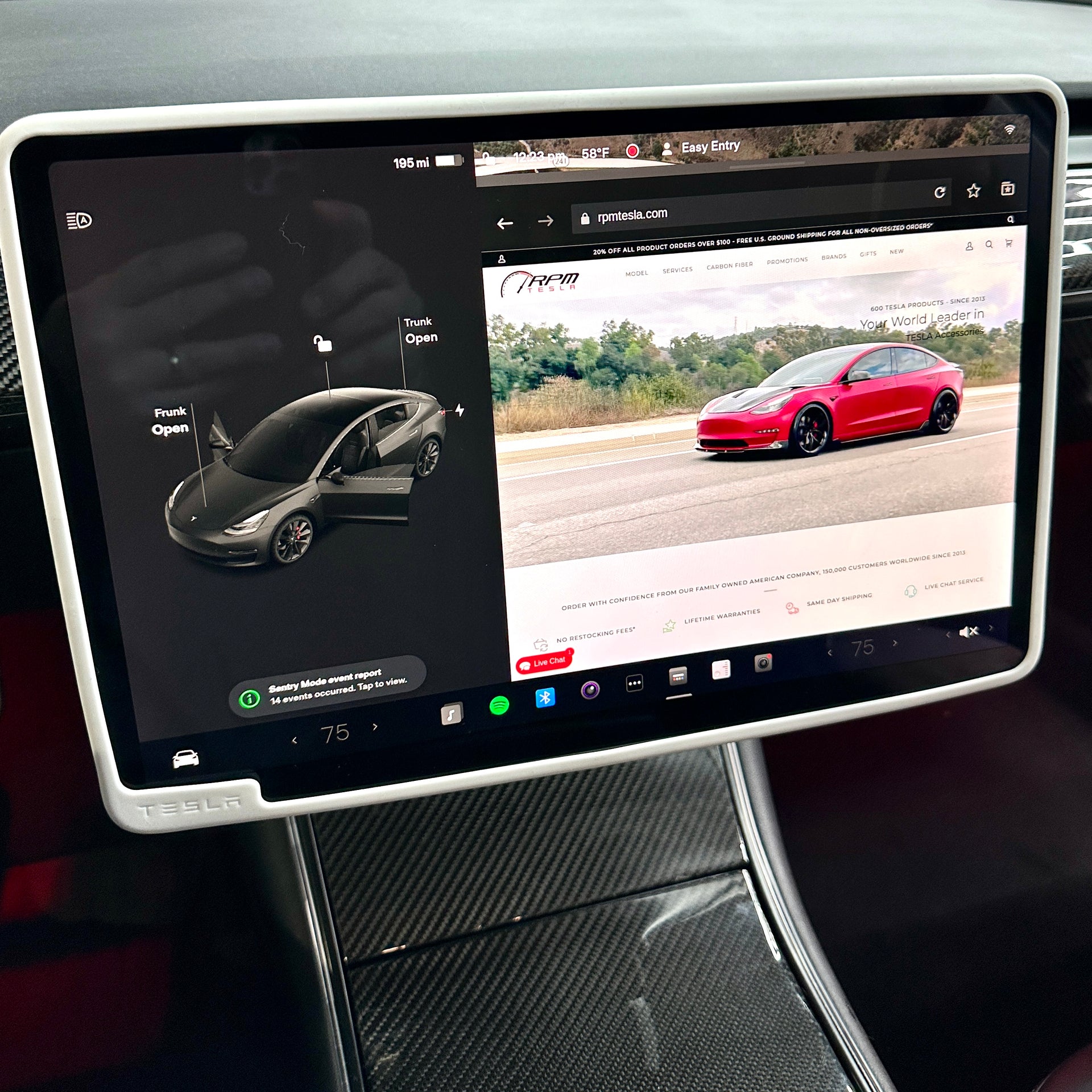 Model 3 & Y Display Screen Frame Protector Wider TESLA Embossed - Blac ...