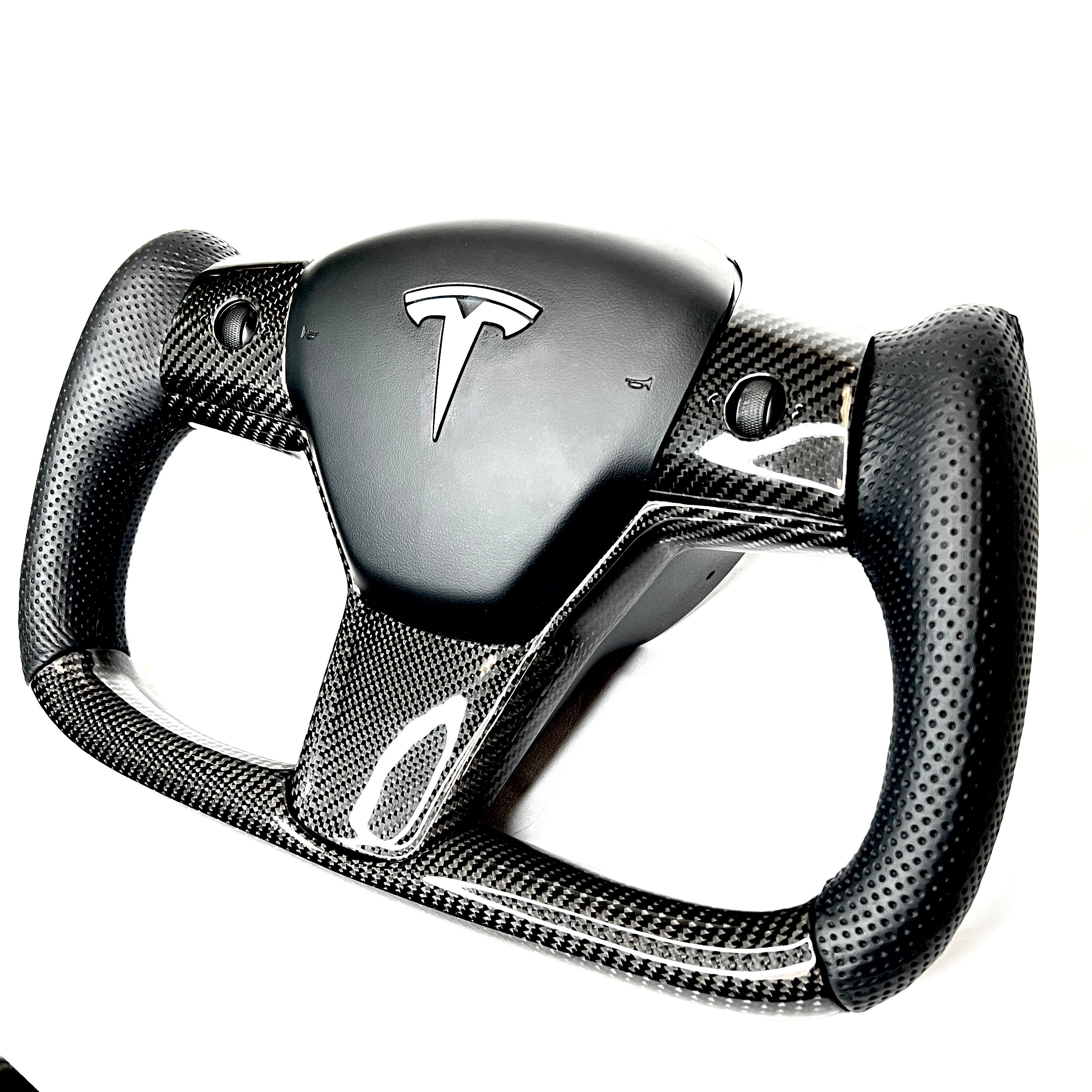 Model 3 & Y Yoke Style Steering Wheel - Carbon Fiber & Black Leather H ...
