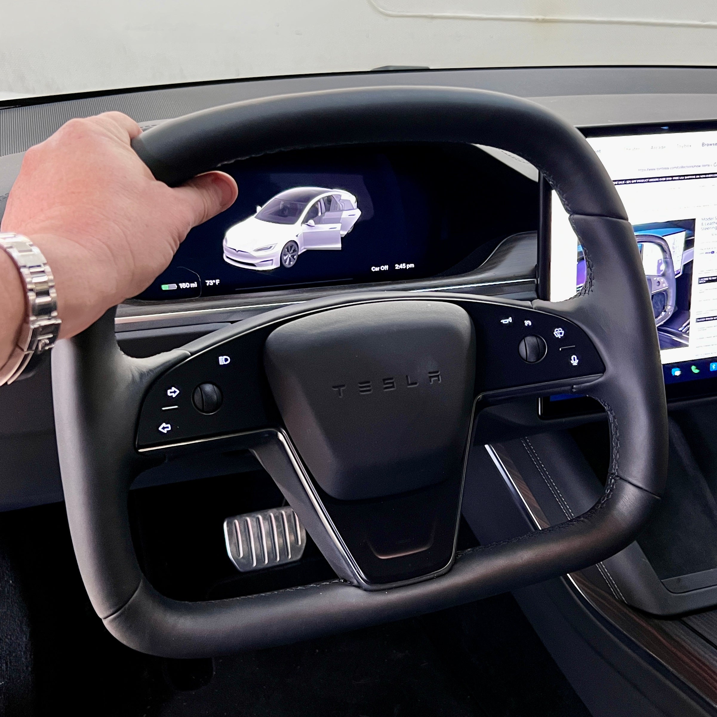2021-2023 | Model S & X Leather Yoke D-Round Steering Wheel – RPM TESLA ...