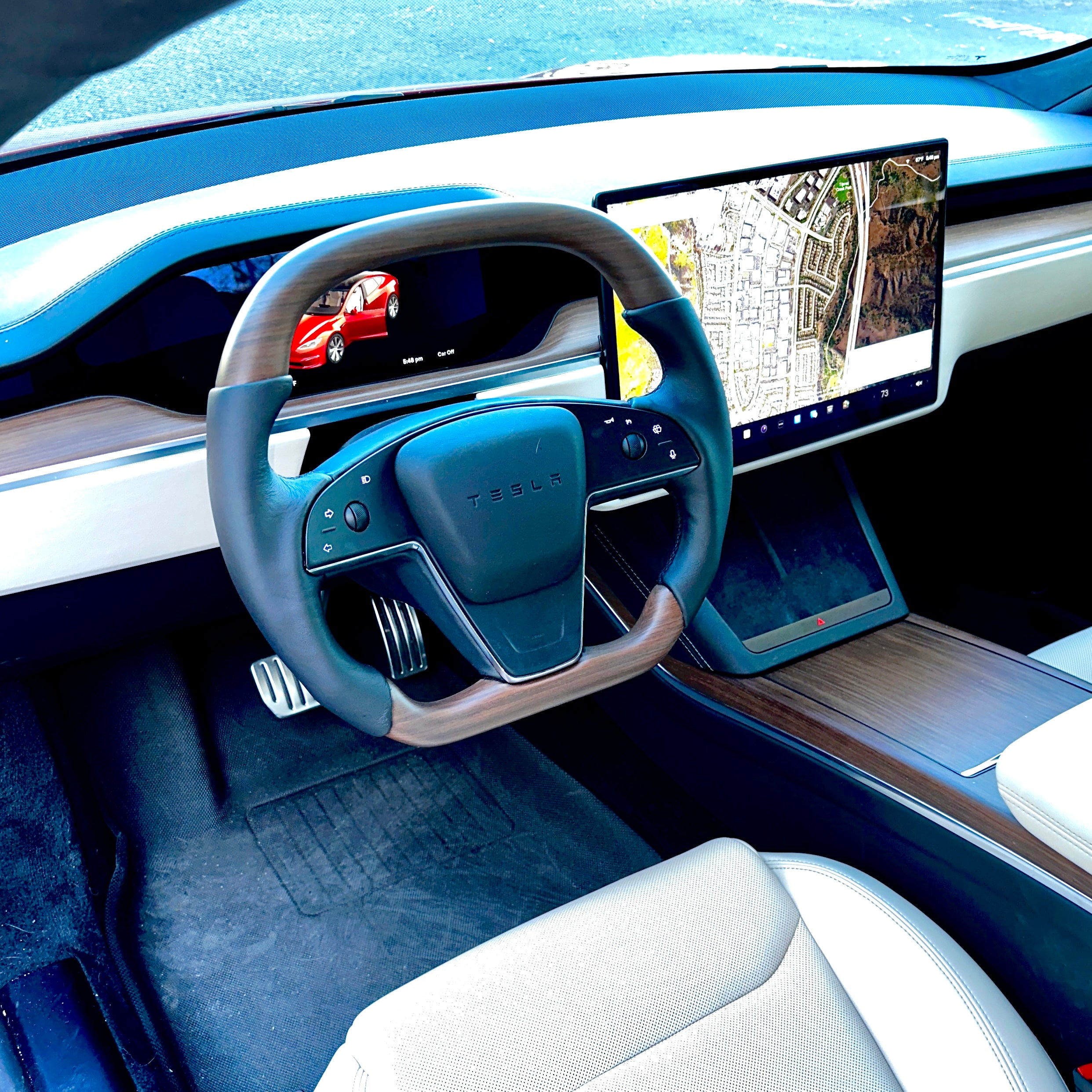 2021-2023 | Model S & X Yoke Round Sport Steering Wheel - Walnut Decor ...