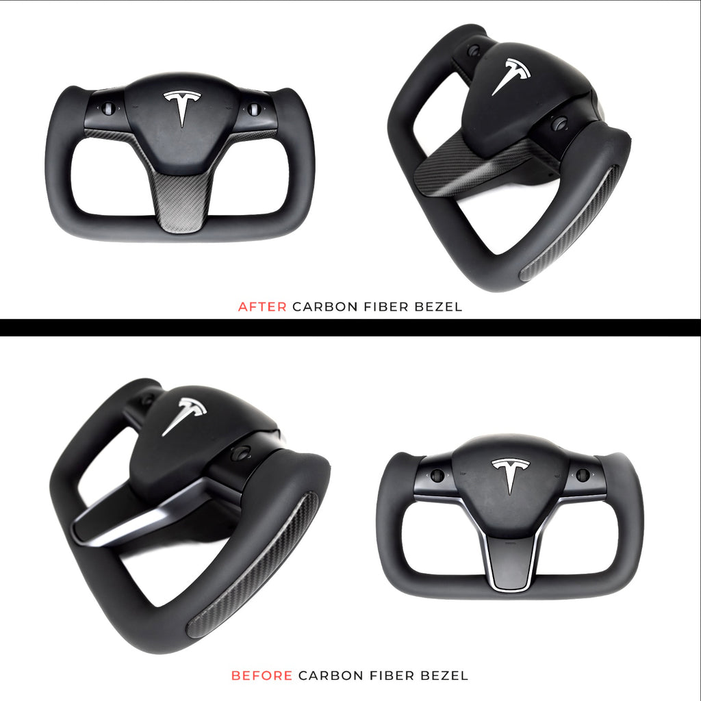 Model 3 & Y Rounded Base Heated Yoke Steering Wheel - Real Molded Carb ...