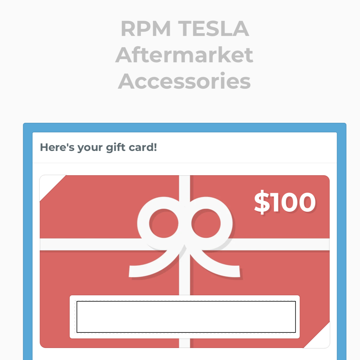 RPM TESLA Digital Gift Card - Emailed to You – RPM TESLA Aftermarket ...