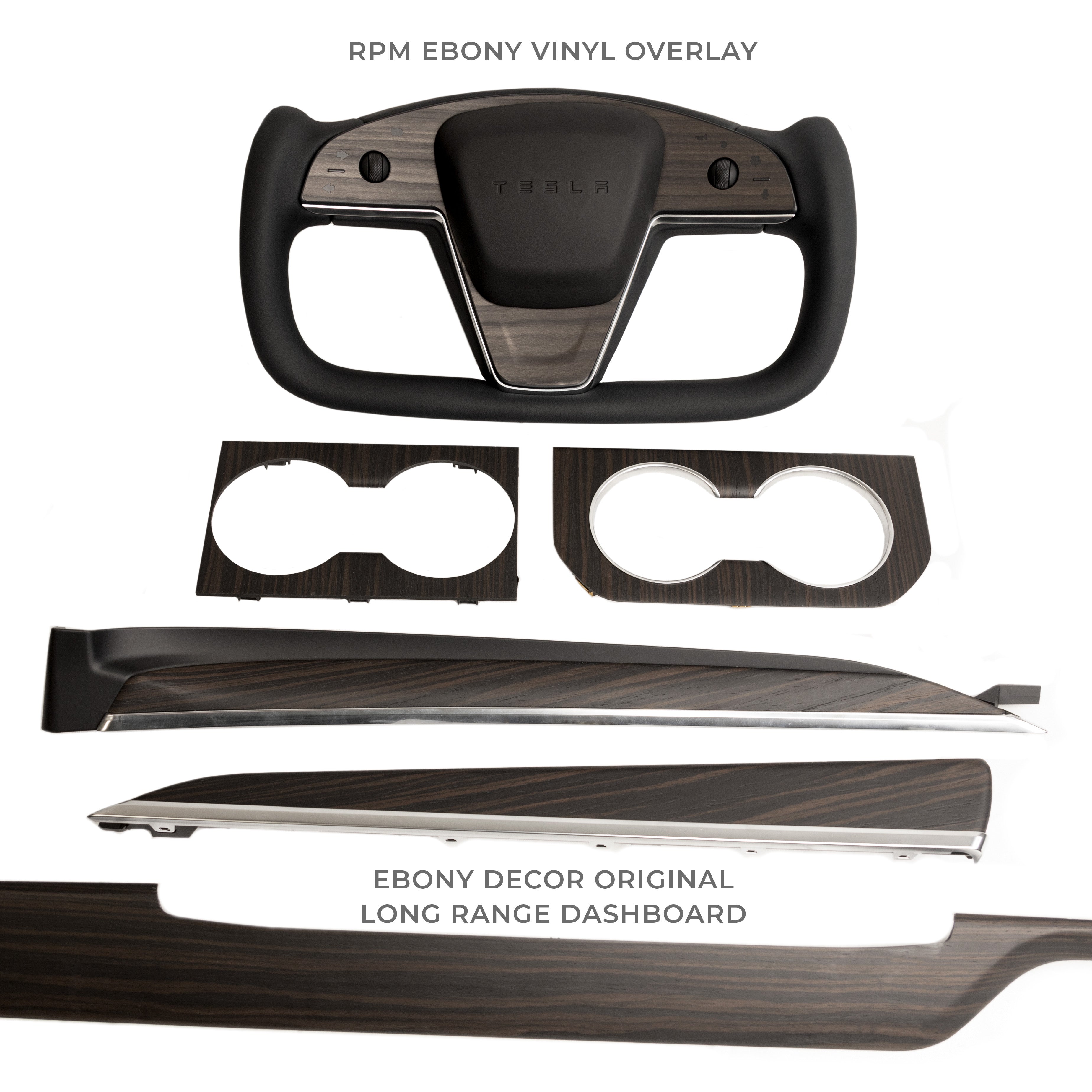 2021-2023 Model S & X Yoke Steering Wheel Ebony Wood Accent Overlays ...
