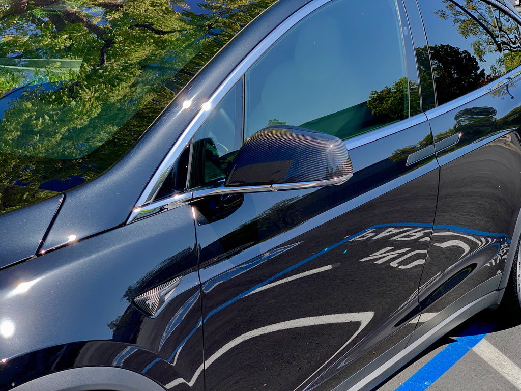 Model X Side View Mirror Overlay Cap Covers (1 Pair) - Real Dry Molded ...